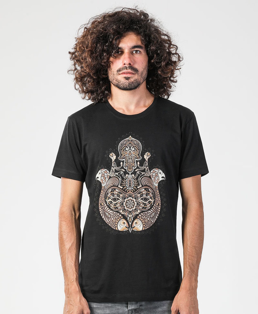Black Hamsa Shirt for Men, Psy Clothing, Mens T-shirt, Sacred Geometry ...