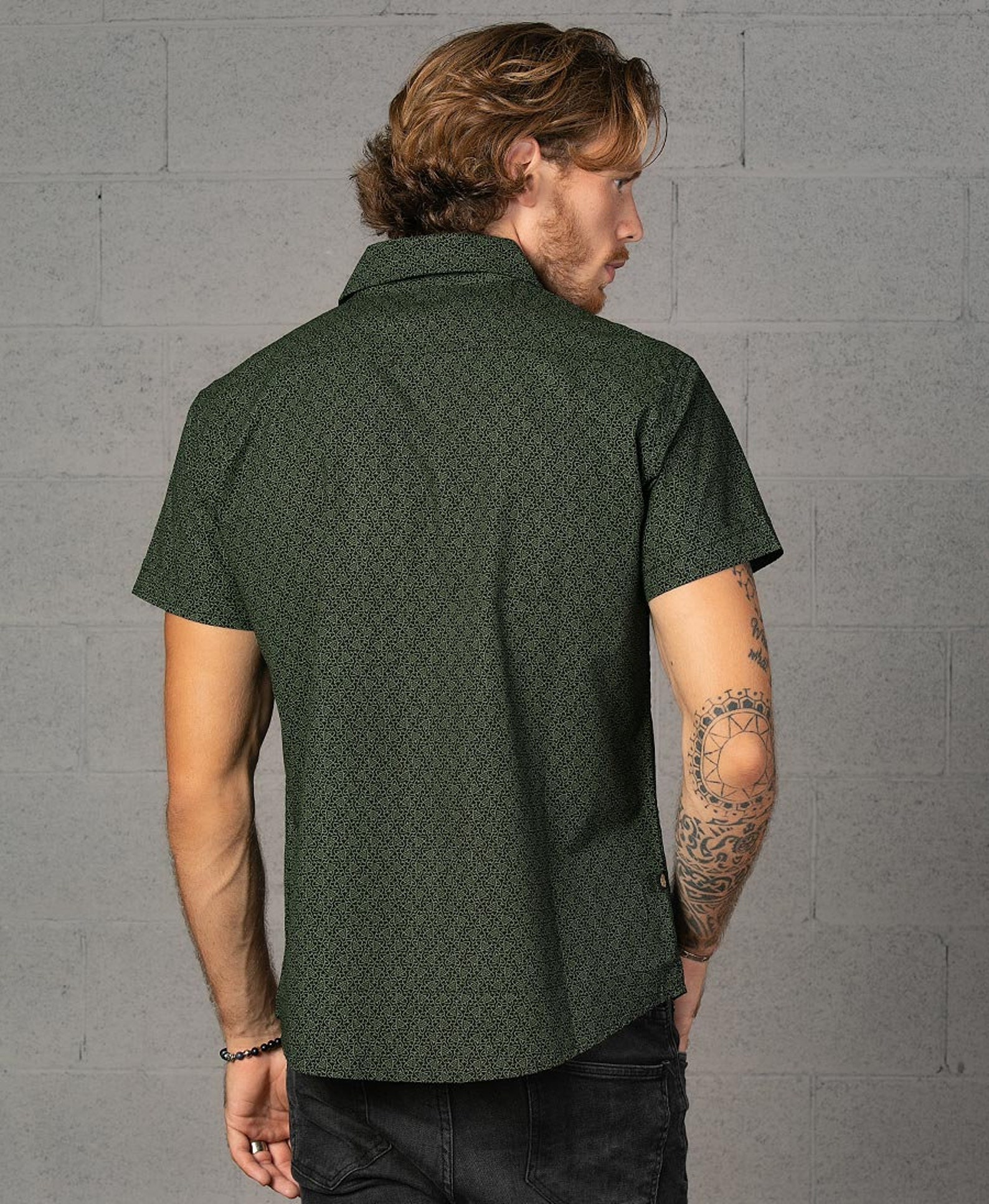 Short Sleeved Buttoned Shirt for Men Atom Molecule Print Button Down ...
