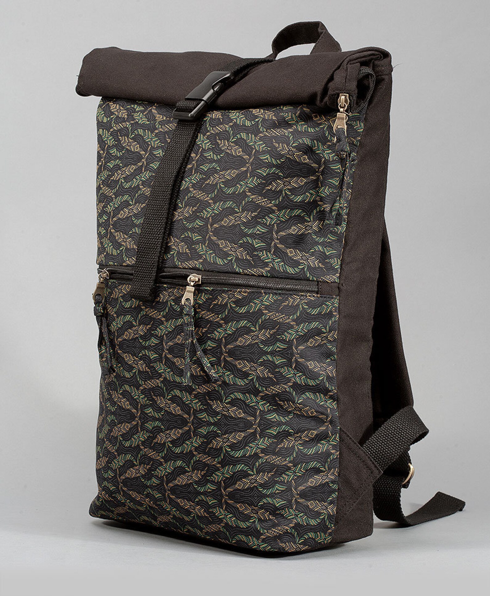 Black Canvas Roll Top Backpack- Travel Bag- Hiking Backpack- School ...