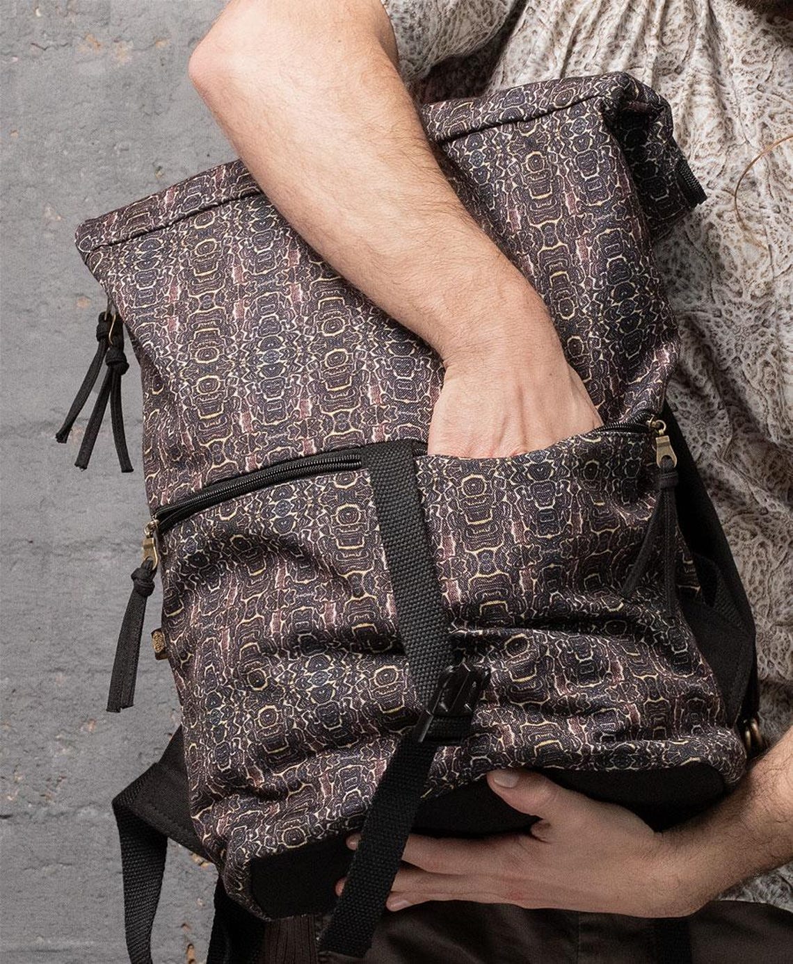 Roll Top Backpack- Canvas Backpack- Travel Backpack- Roll Top- Vegan ...