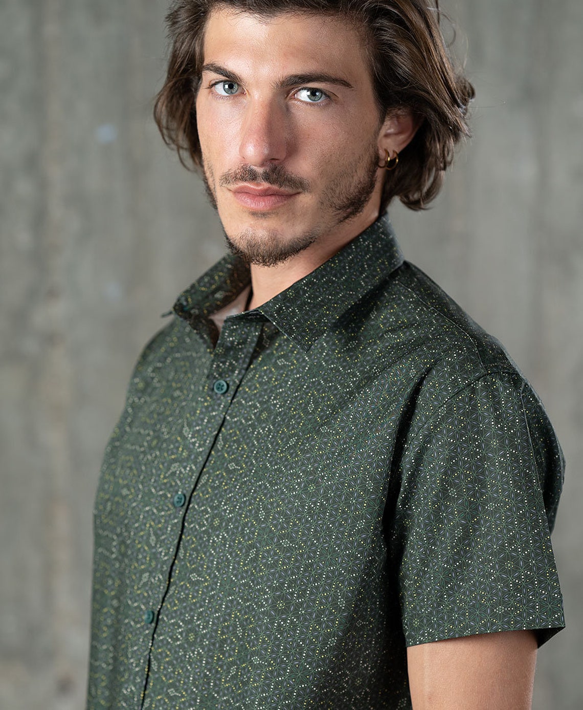 Mens Fashion Button up Shirt All Over Print Seed of Life Pattern Short ...