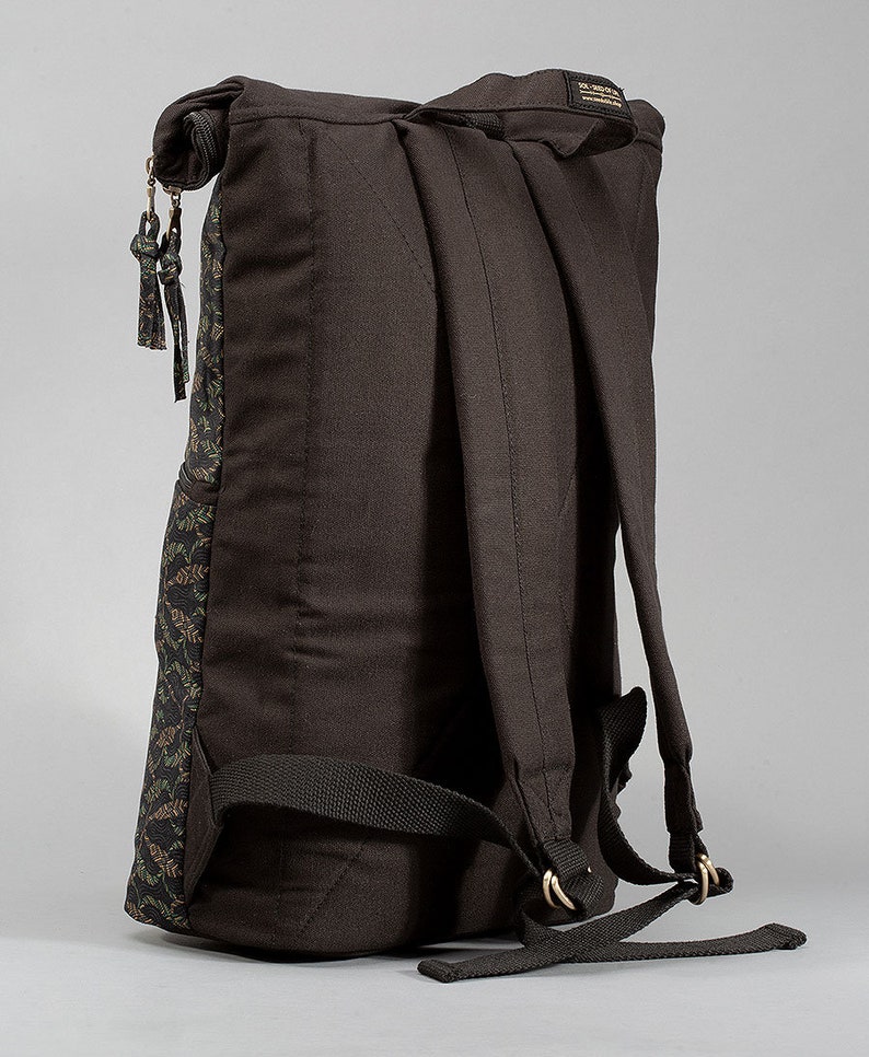 Black Canvas Roll Top Backpack- Travel Bag- Hiking Backpack- School ...