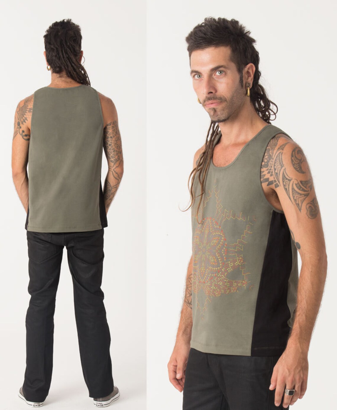 Sacred Geometry Men Tank in Olive Silk Screen Print - Etsy