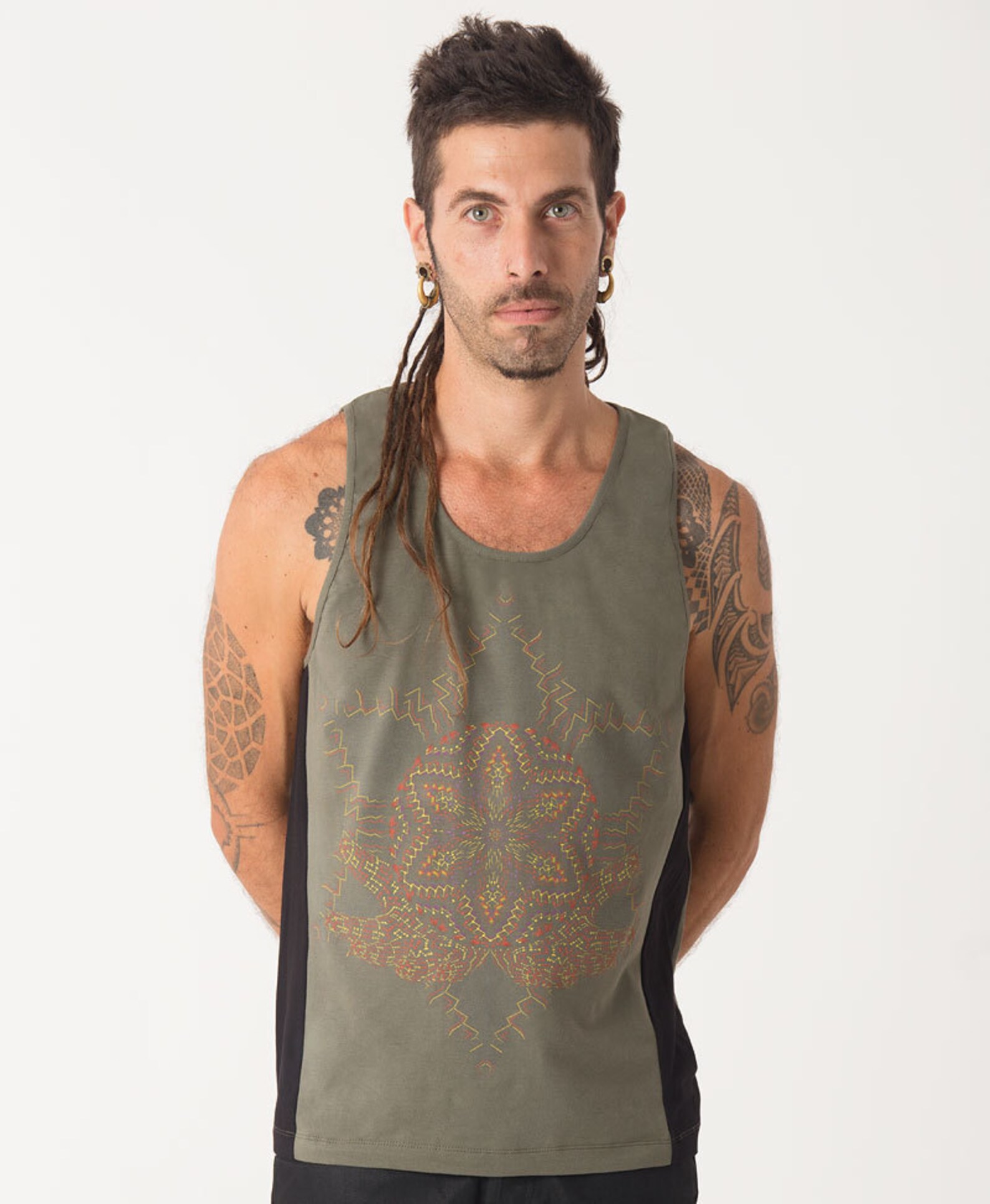 Sacred Geometry Men Tank in Olive Silk Screen Print - Etsy