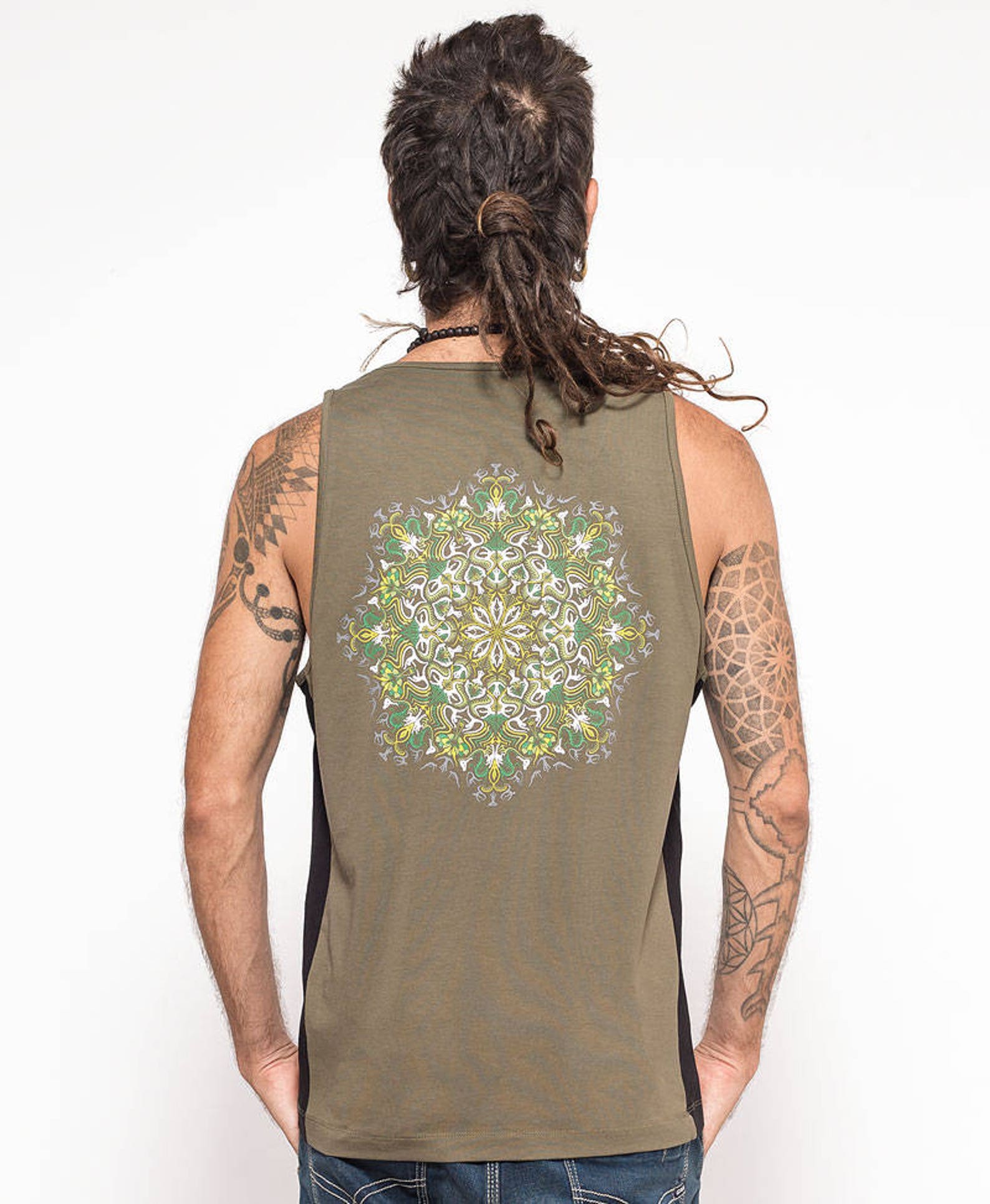 Psychedelic Mens Tank Top in Black With Uv Reactive Mandala | Etsy