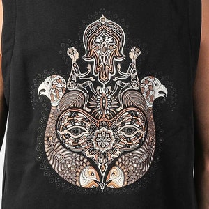 Psychedelic Hamsa Hood Vest for Men Sleeveless Hoodie With Sacred ...