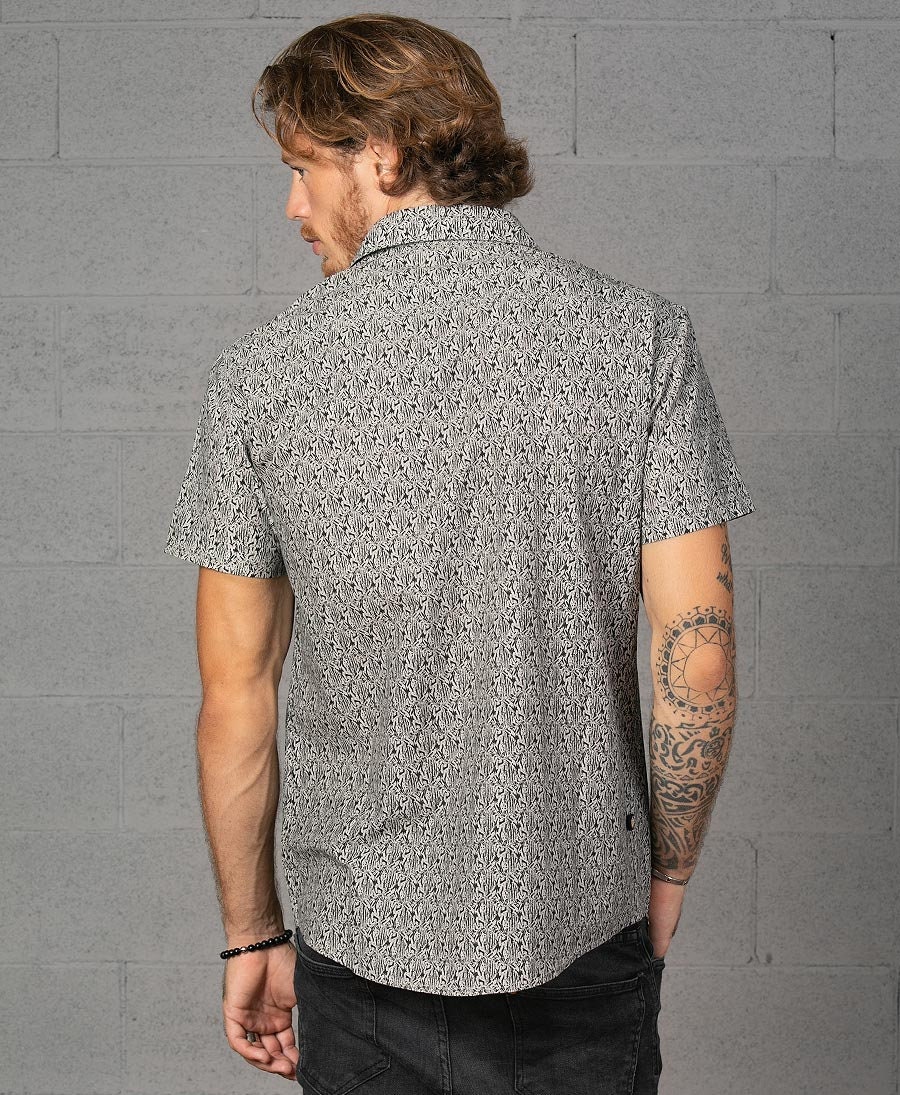 Men Button up Shirt Psychedelic Short Sleeve Button Down Grey Shirt ...