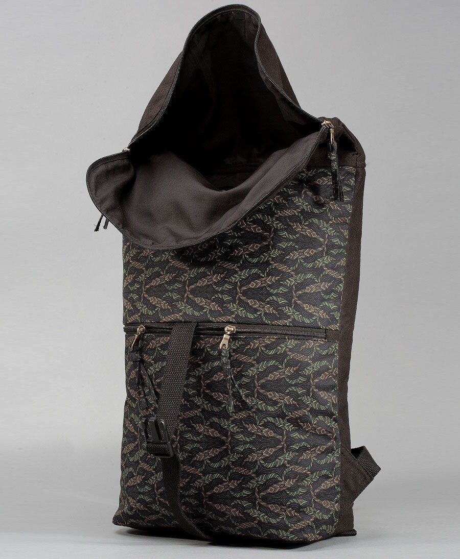 Black Canvas Roll Top Backpack- Travel Bag- Hiking Backpack- School ...