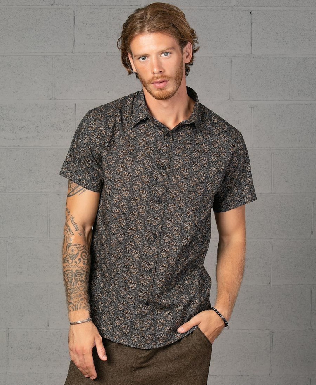Short Sleeve Button Down Shirt, Alternative Clothing, Boho Men's Shirt ...
