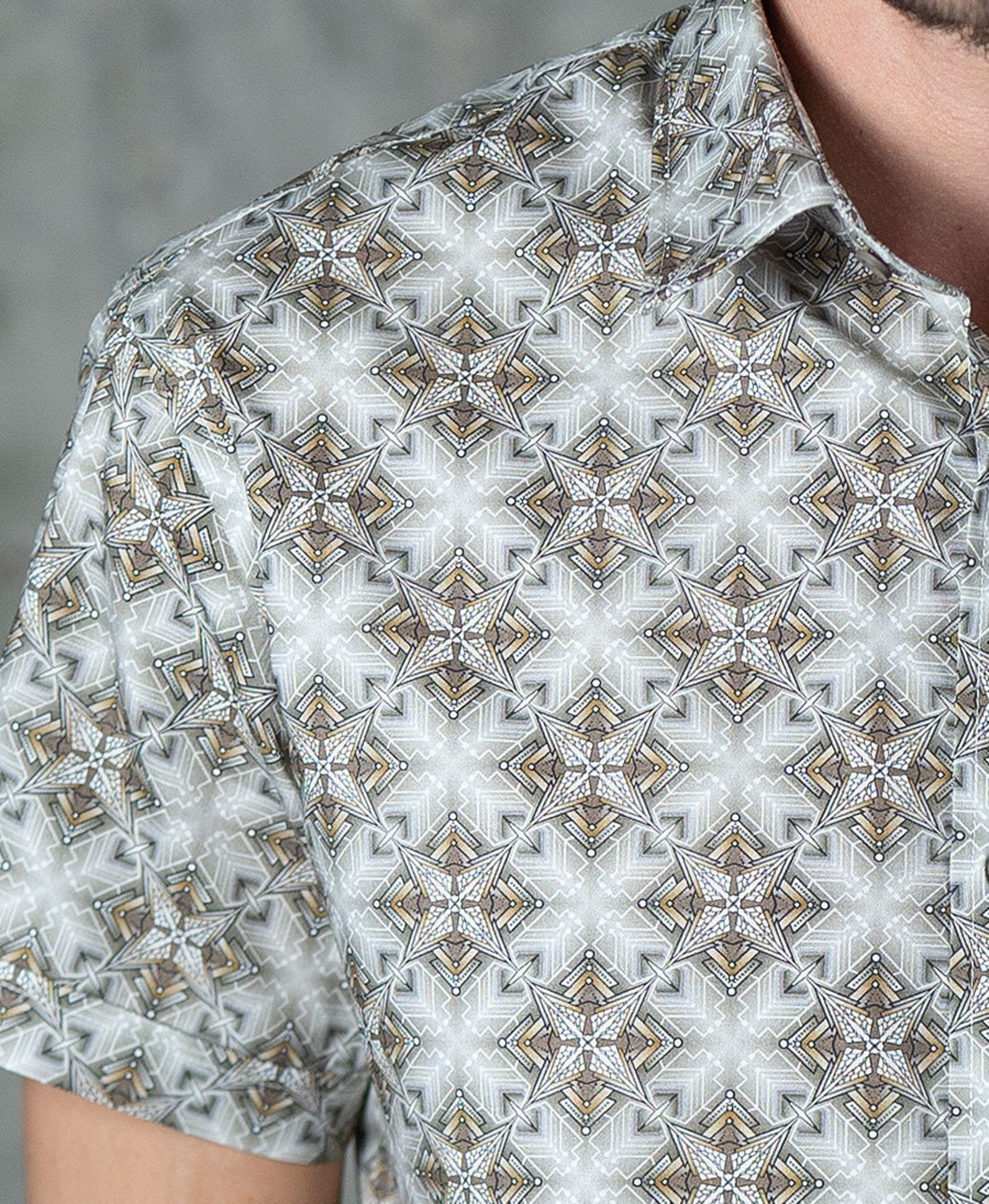 Geometric Mens Fashion Shirt in Grey Button Down Short Sleeved | Etsy