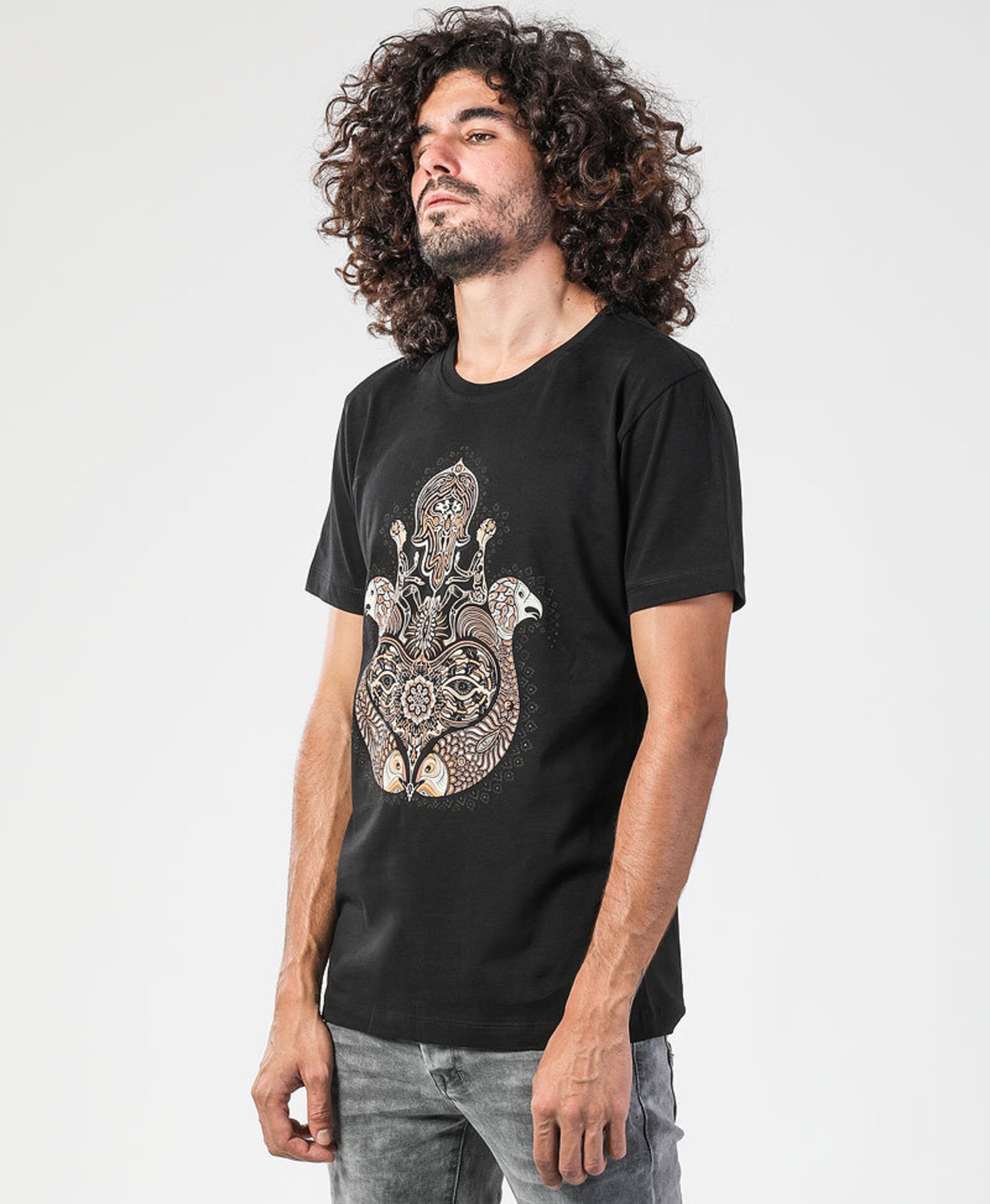 Black Hamsa Shirt for Men, Psy Clothing, Mens T-shirt, Sacred Geometry ...
