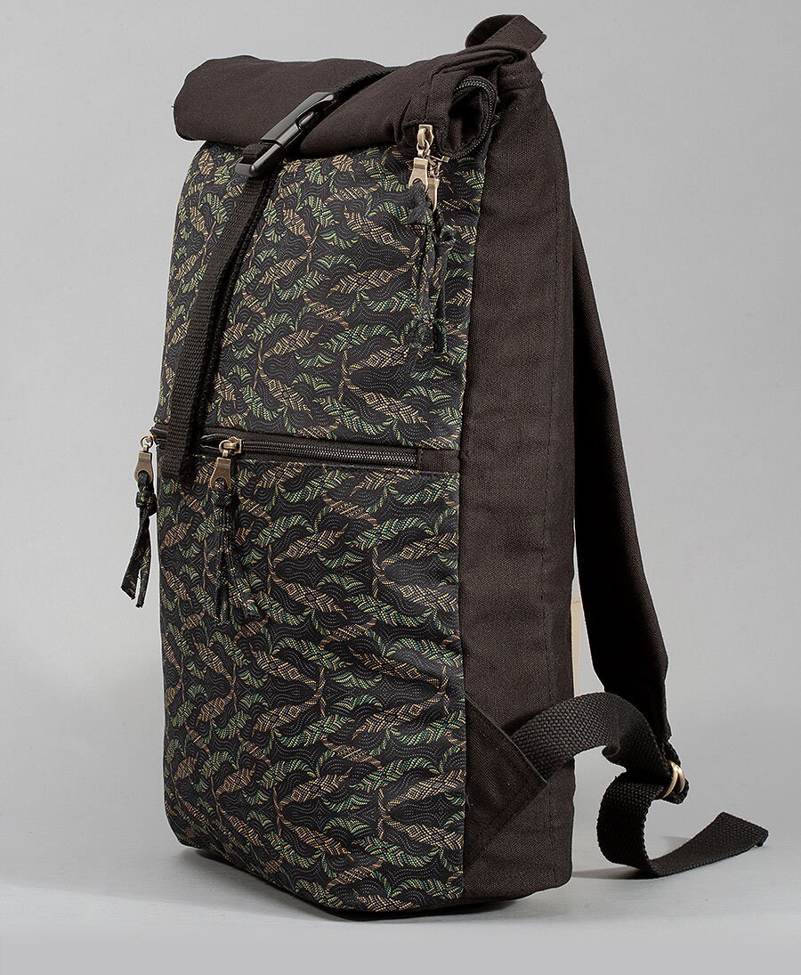 Black Canvas Roll Top Backpack- Travel Bag- Hiking Backpack- School ...