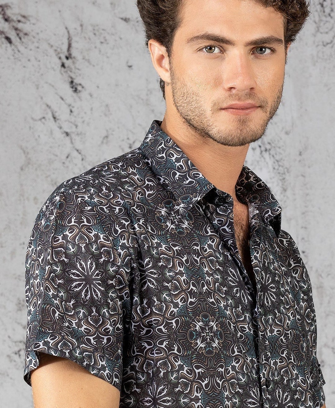Hawaiian Rave Shirt, Men Button Down, Short Sleeve Button up Shirt ...