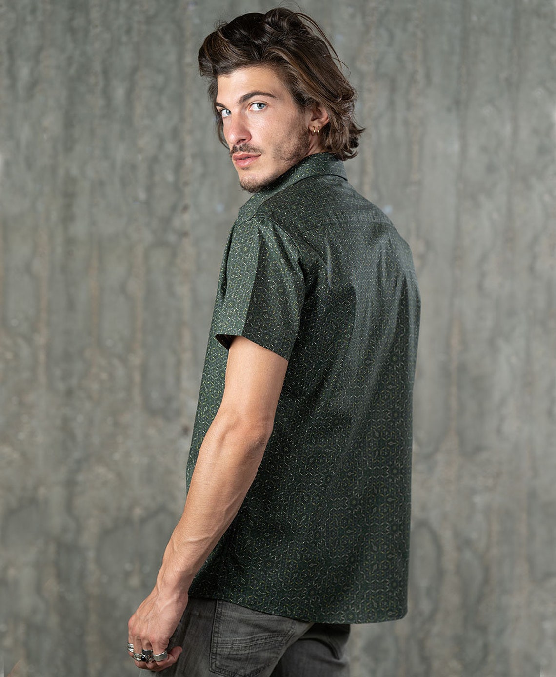 Mens Fashion Button up Shirt All Over Print Seed of Life Pattern Short ...