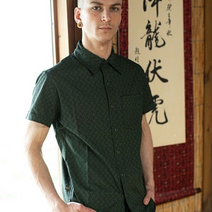 Short Sleeved Buttoned Shirt for Men Atom Molecule Print Button Down ...