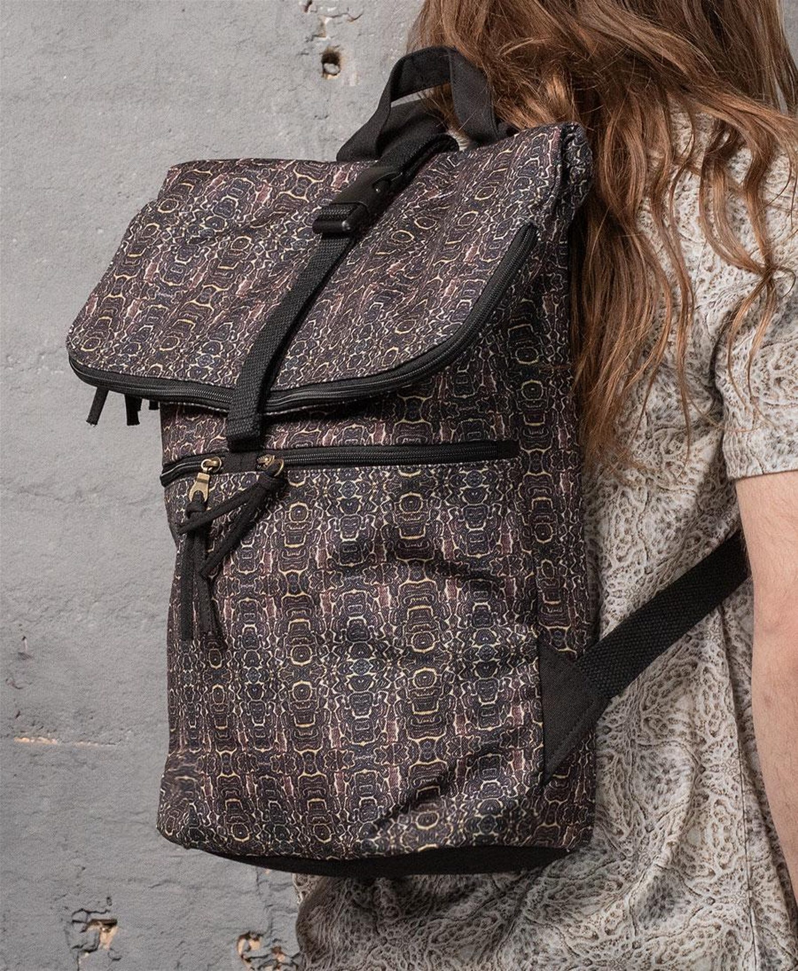 Roll Top Backpack- Canvas Backpack- Travel Backpack- Roll Top- Vegan ...