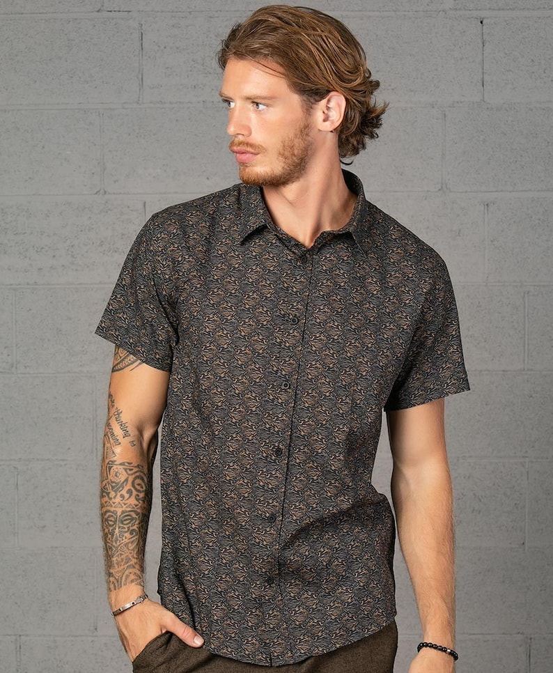 Short Sleeve Button Down Shirt, Alternative Clothing, Boho Men's Shirt ...