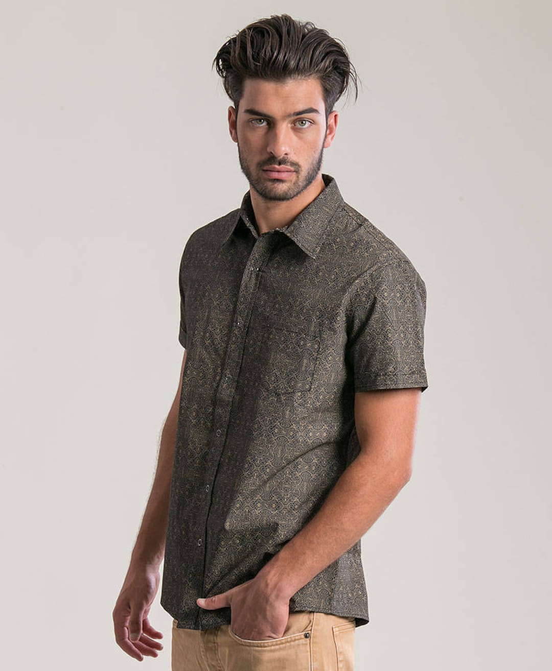 Shipibo Mens Button up Shirt Black Button Down Sacred Geometry Man ...