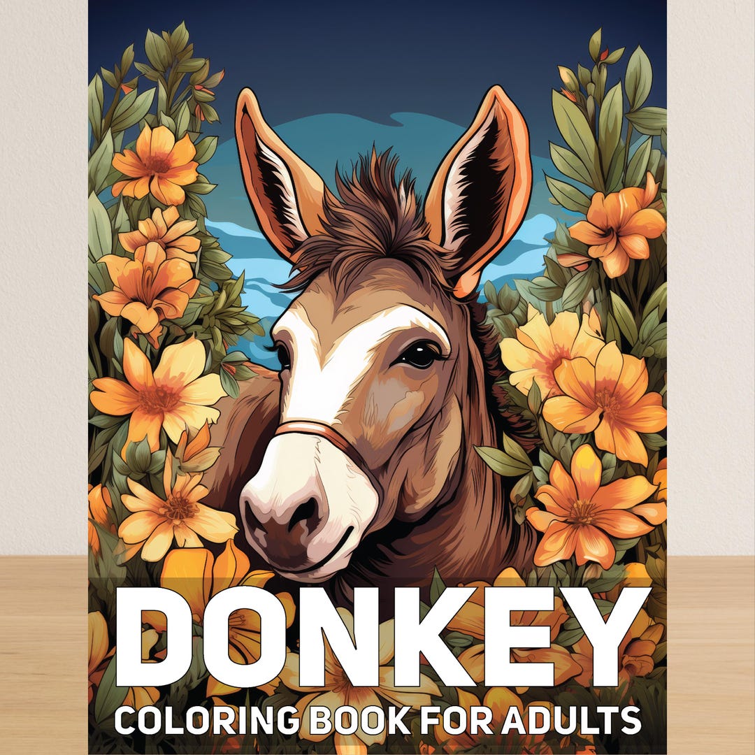 Donkey Coloring Book for Adults, Animal Adult Coloring Book PDF, 50 ...