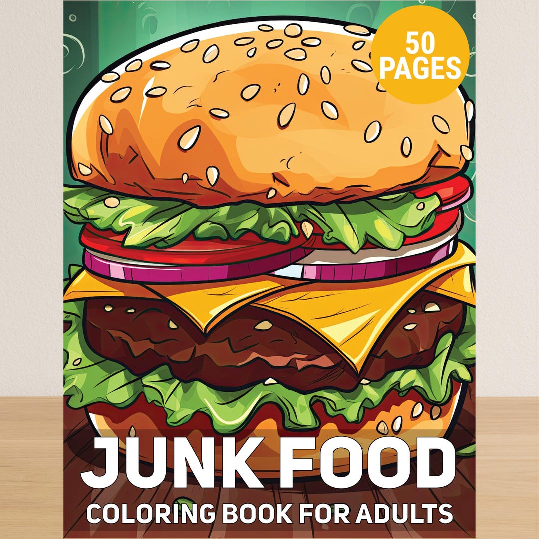 Junk Food Coloring Book for Adults, Food Adult Coloring Book PDF, 50 ...