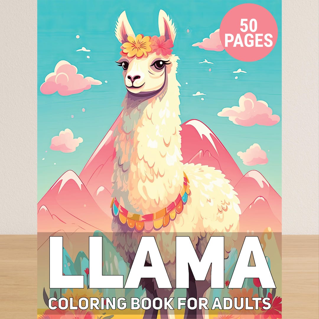 Llama Coloring Book for Adults, Animal Adult Coloring Book PDF, 50 Cute ...