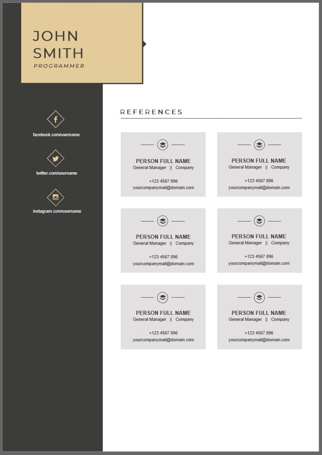 Elegant Grey and Gold Resume Template | Ats-friendly CV (word & Google ...