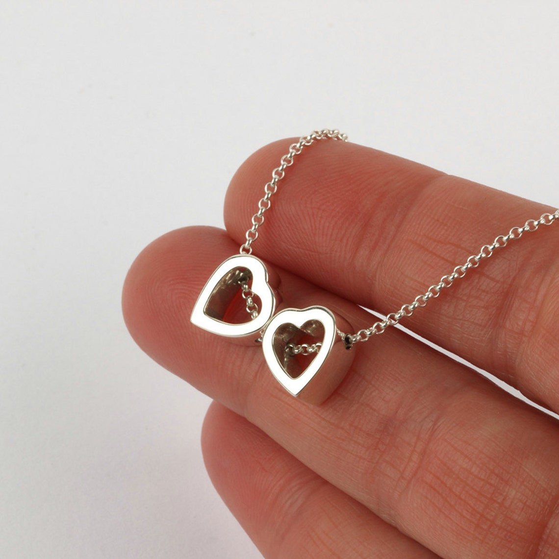 Silver Heart Necklace, Valentines Day Gift, Modern Silver Jewelry, Two ...