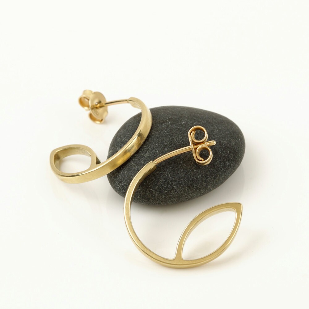 Modern Gold Earrings, Geometric Gold Hoops, 14k Solid Gold Hoop ...