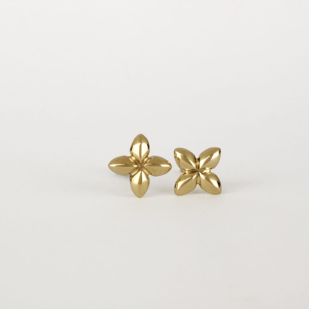 Solid Gold Stud Earrings, 14k Gold Earring, Gold Flower Stud Earrings ...