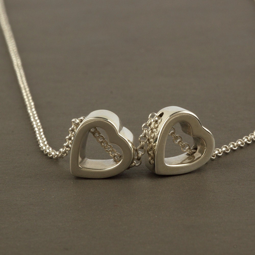 Silver Heart Necklace, Valentines Day Gift, Modern Silver Jewelry, Two ...
