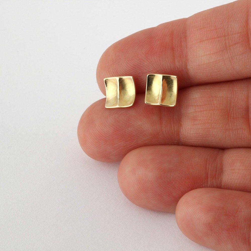 Gold Square Earrings, Gold Post Earrings, Solid Gold Stud Earrings, 14k ...