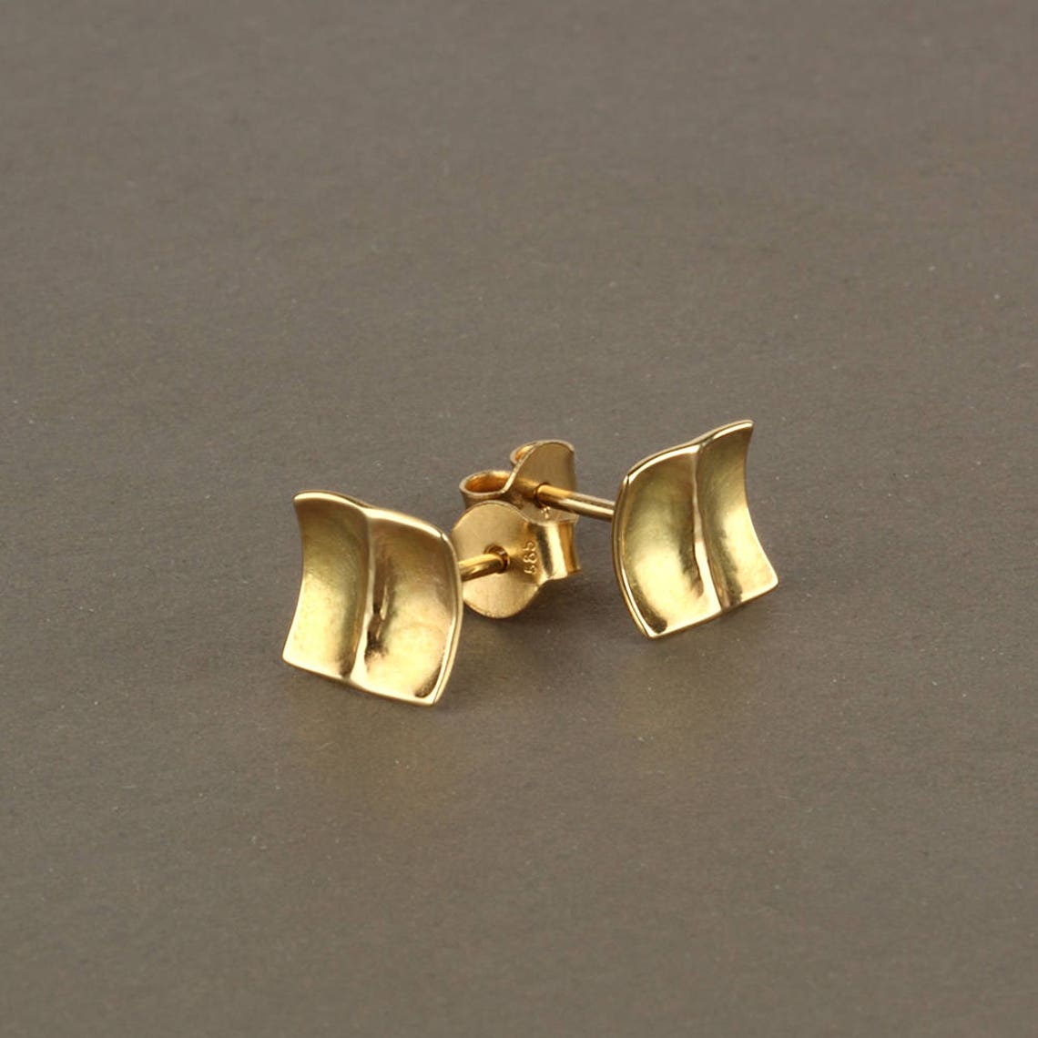 Gold Stud Earrings Solid Gold Earrings 14k Square Gold Studs | Etsy