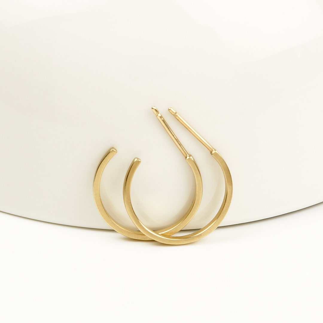 Thin 14k Solid Gold Hoops, Simple Gold Hoop Earrings, Delicate Matte ...