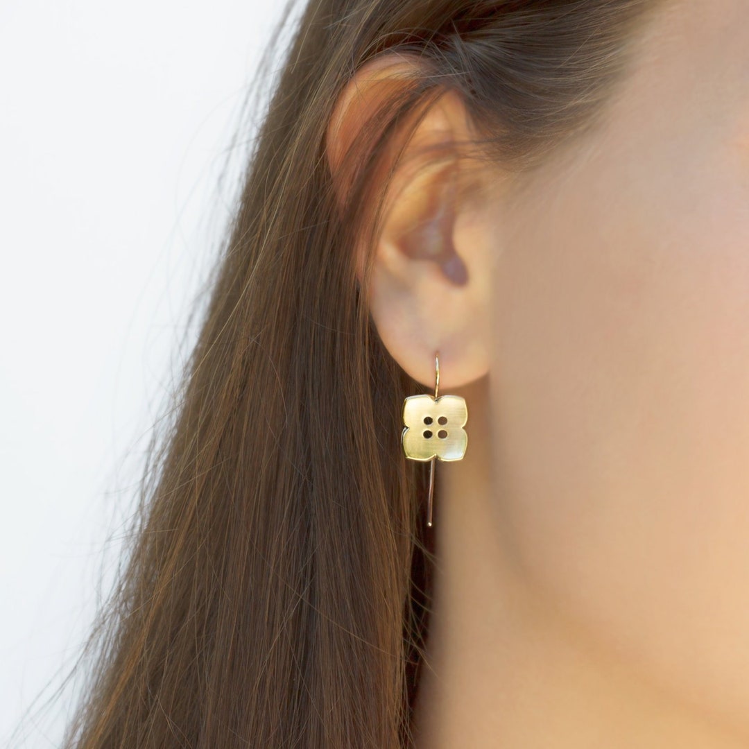 Solid Gold Earrings - 14k Gold Drop Earrings - Matte Finish Handmade ...