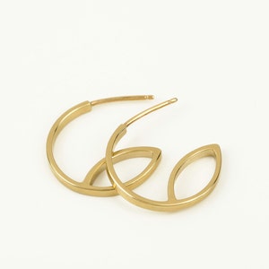 Modern Gold Earrings, Geometric Gold Hoops, 14k Solid Gold Hoop ...