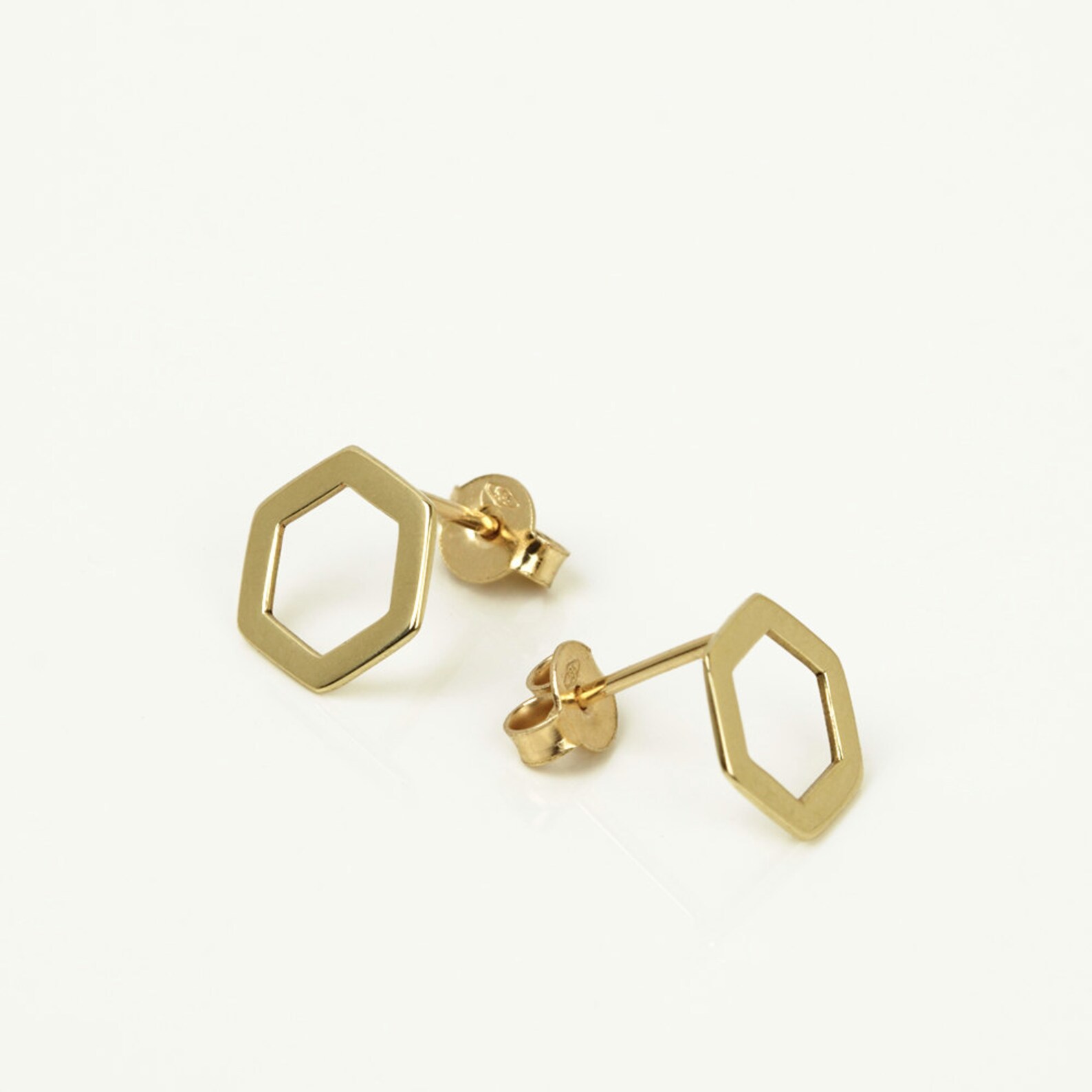 Gold Hexagon Earrings, 14k Stud Earrings, Gold Geometric Earrings ...