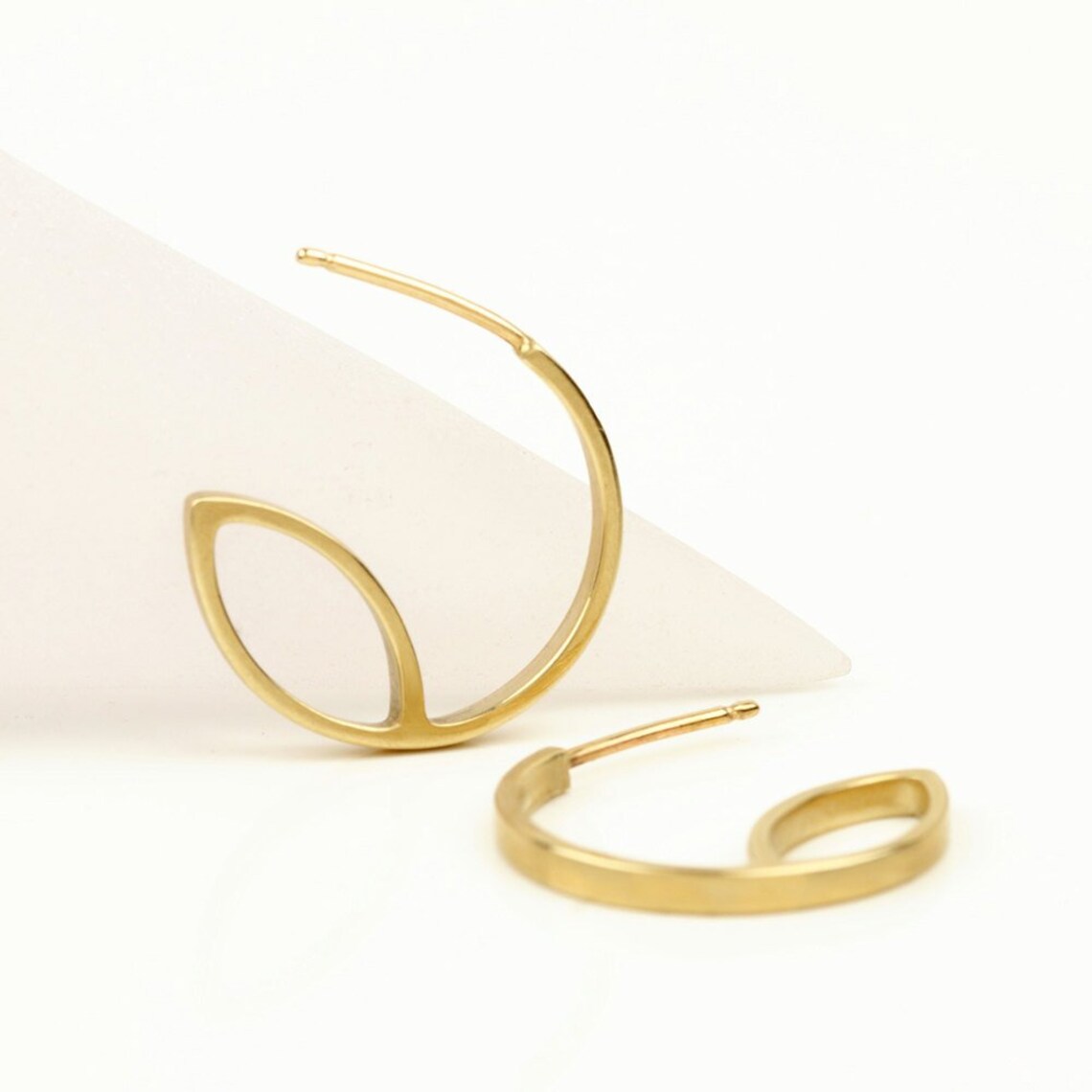 Modern Gold Earrings Geometric Gold Hoops 14k Solid Gold - Etsy