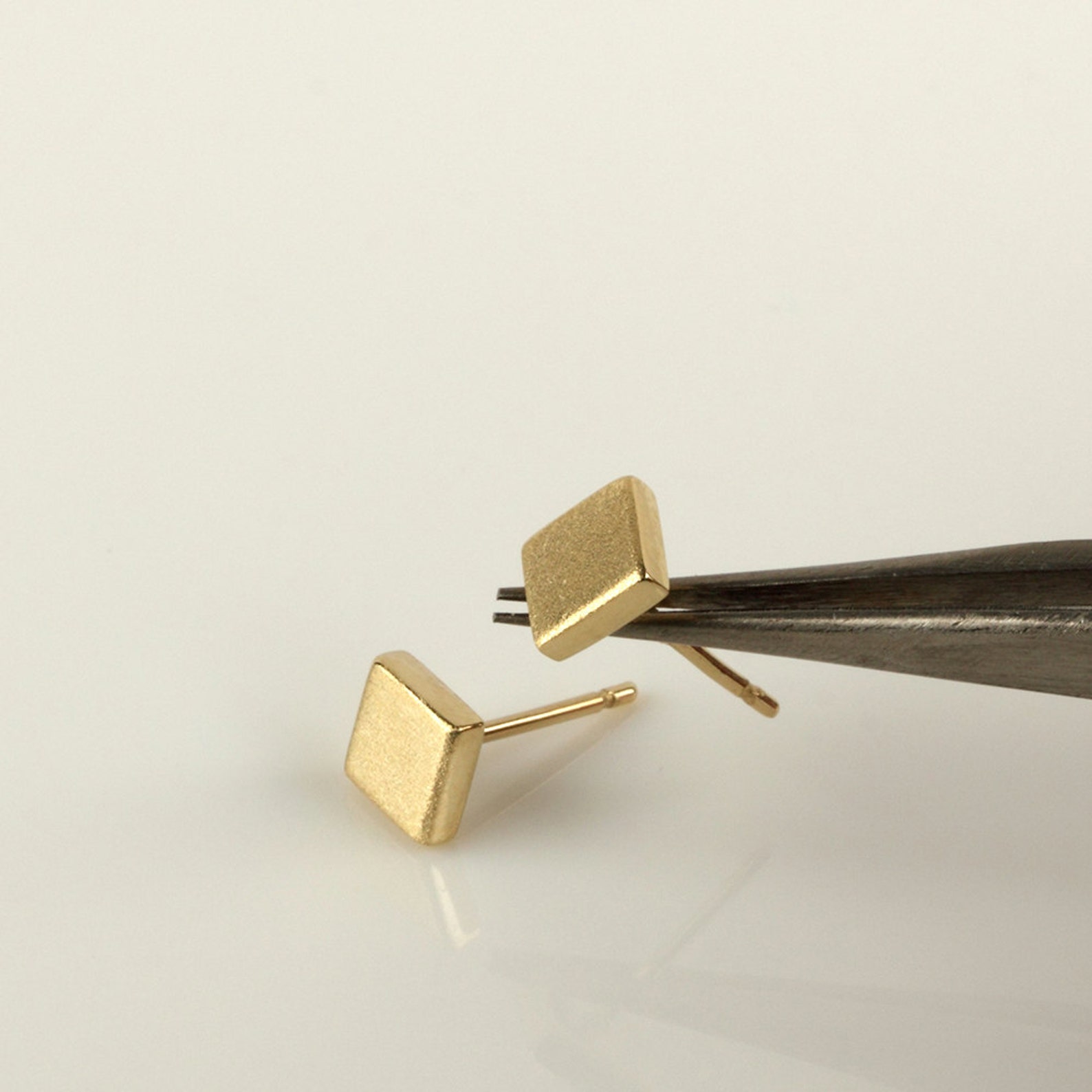 14k Gold Stud Earrings, Square Earrings, Solid Gold Post Earrings ...