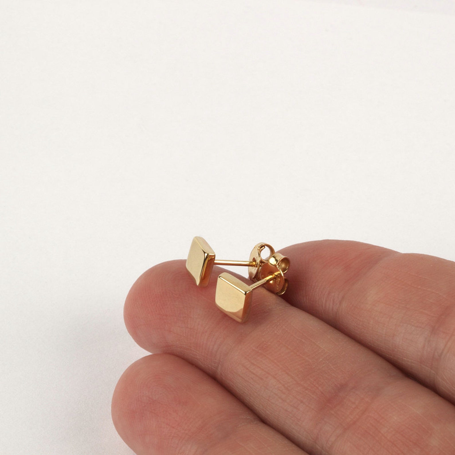 Square Stud Earrings Solid Gold Stud Earrings 14k Gold - Etsy