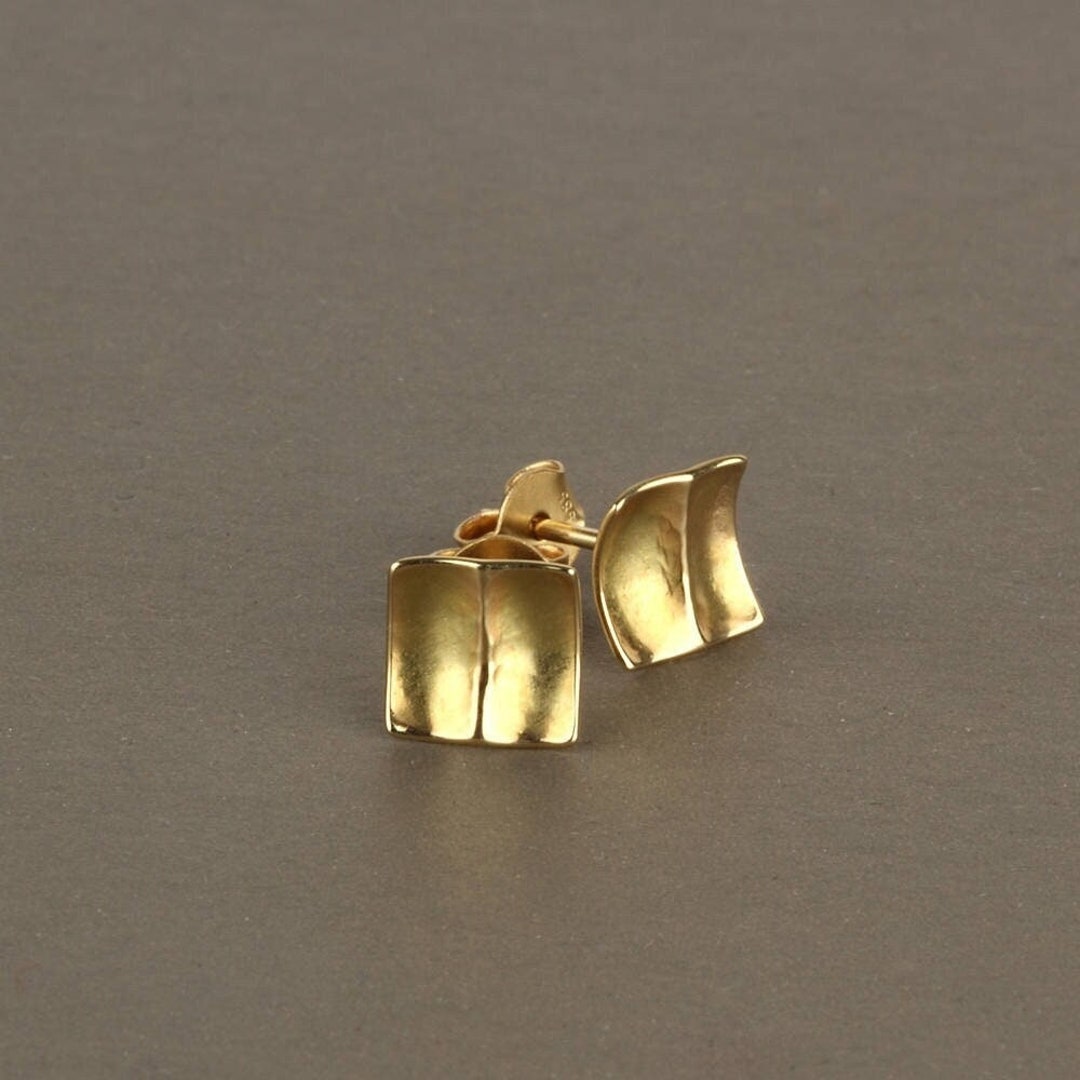Gold Stud Earrings Solid Gold Earrings 14k, Square Gold Studs, Hammered ...