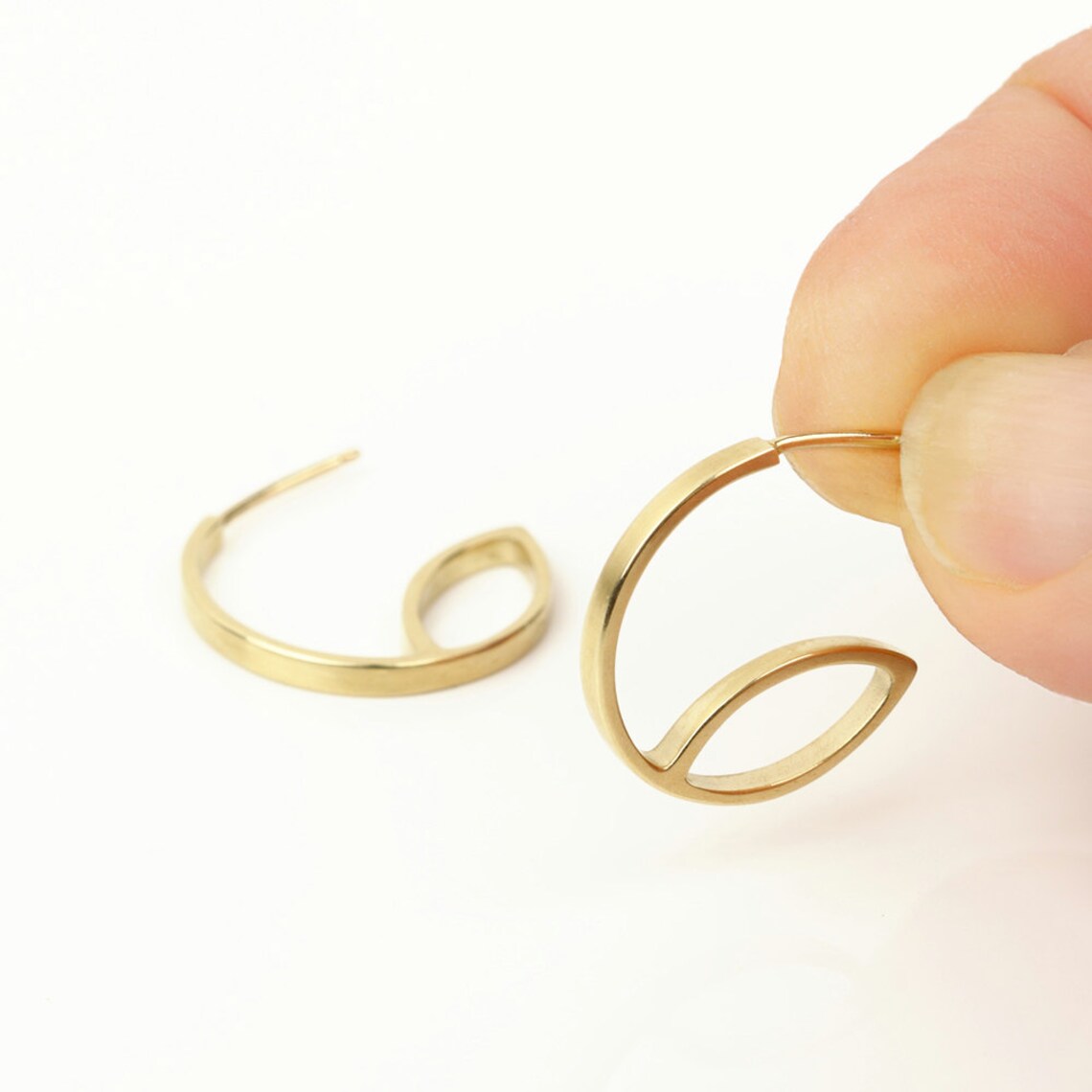 Modern Gold Earrings Geometric Gold Hoops 14k Solid Gold - Etsy