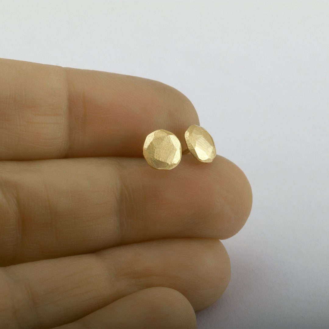 Round Stud Earrings, 14k Solid Gold Stud Earrings, Delicate Earrings ...