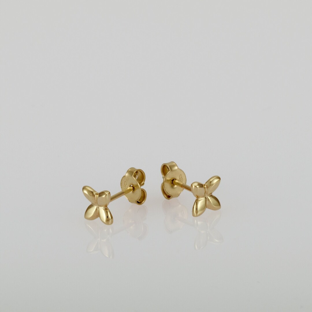 Solid Gold Stud Earrings, 14k Gold Flower Earrings, Small Shiny Yellow ...