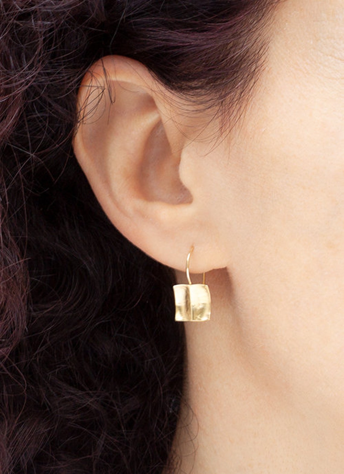 Gold Square Earrings Gold 14k Earrings Solid Gold Earrings | Etsy