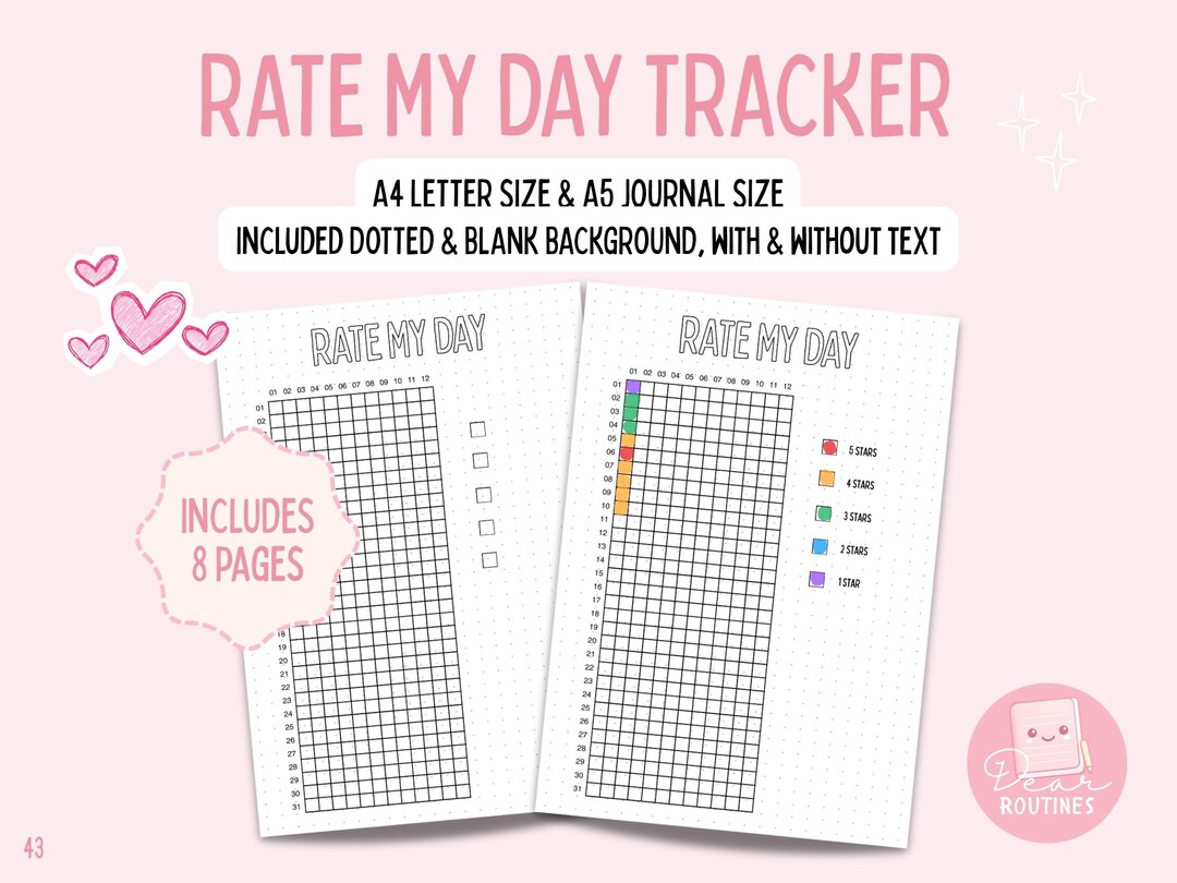 Rate My Day Tracker Printable: Daily Mood Journal (A4/A5 Digital ...