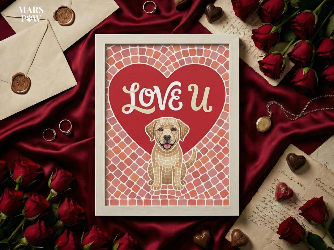 Labrador Retriever Love Art Print, Valentine's Day Gift, Mosaic Dog ...