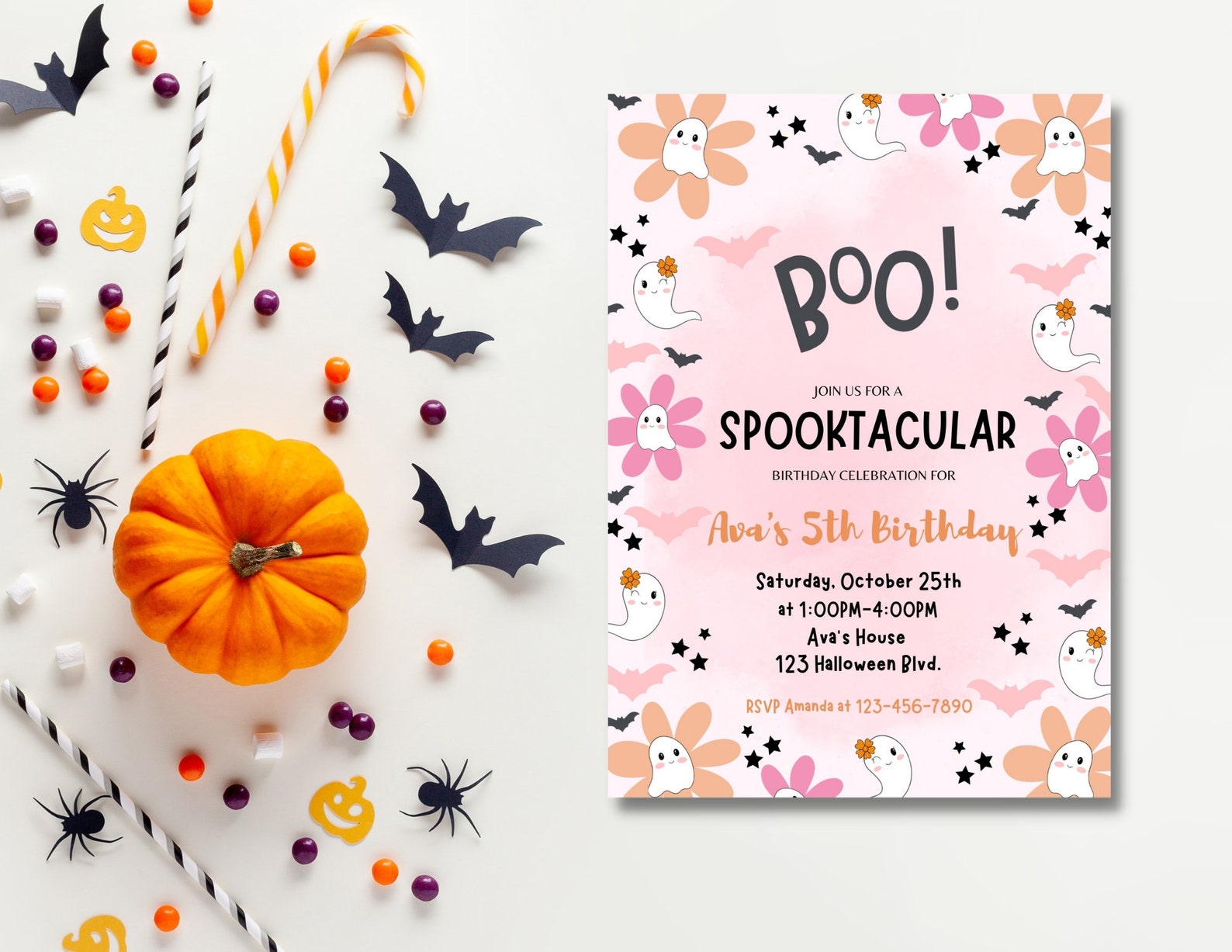 Editable Pink Boo Halloween Invitation, Evite Sending, Trendy Halloween ...