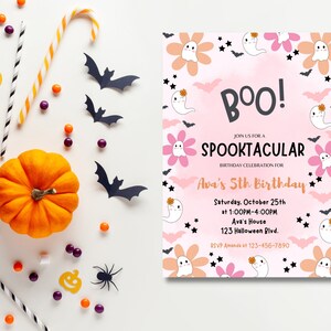 Editable Pink Boo Halloween Invitation, Evite Sending, Trendy Halloween ...