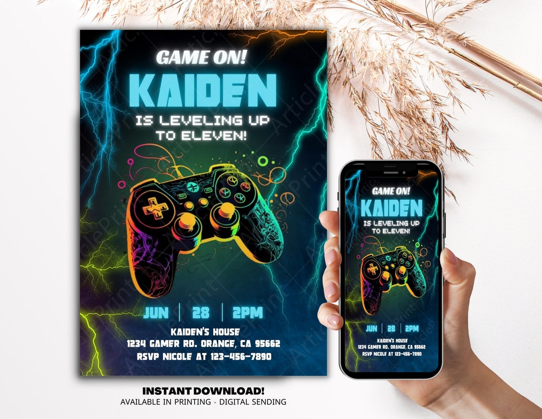 Editable Video Game Party Invitation, Printable Gamer Birthday Invite ...