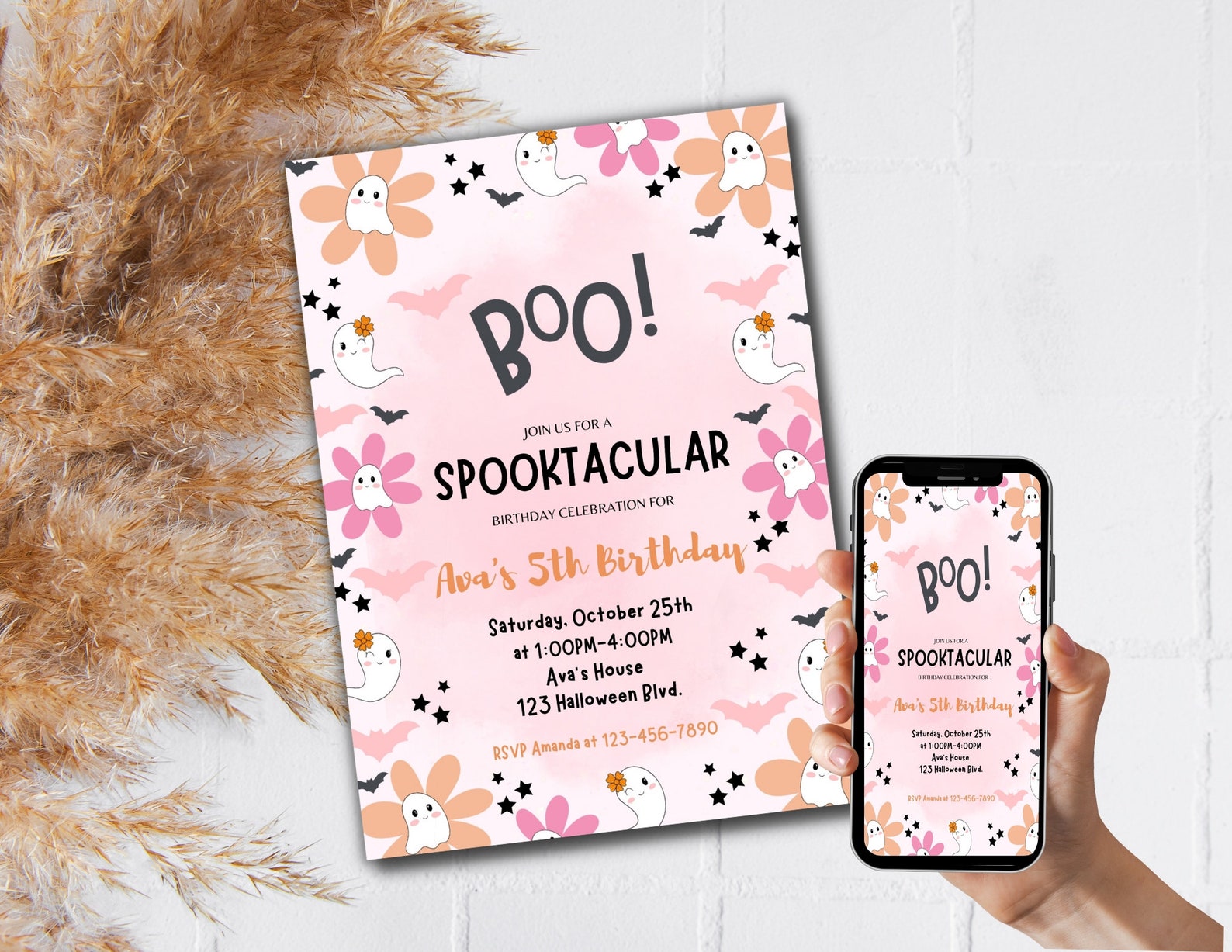 Editable Pink Boo Halloween Invitation, Evite Sending, Trendy Halloween ...